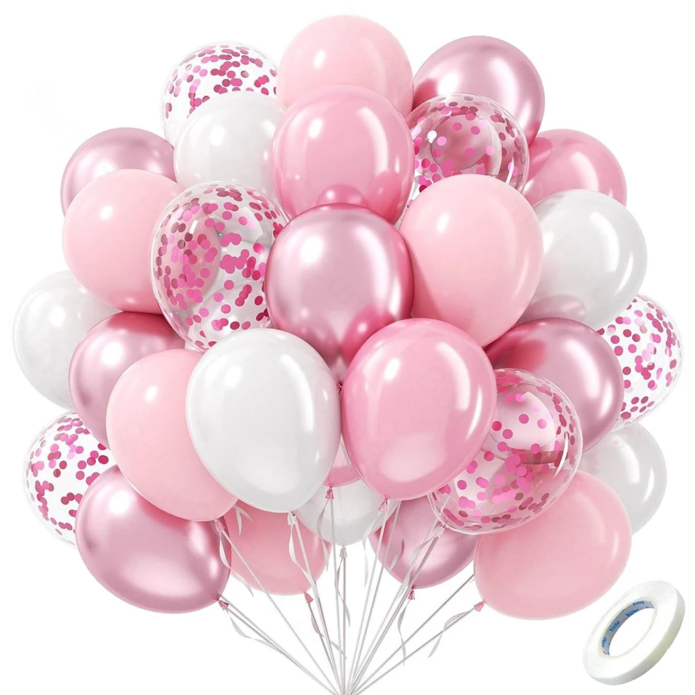Pastel Pink White Latex Balloons Set Metallic Pink Confetti Balloon ...