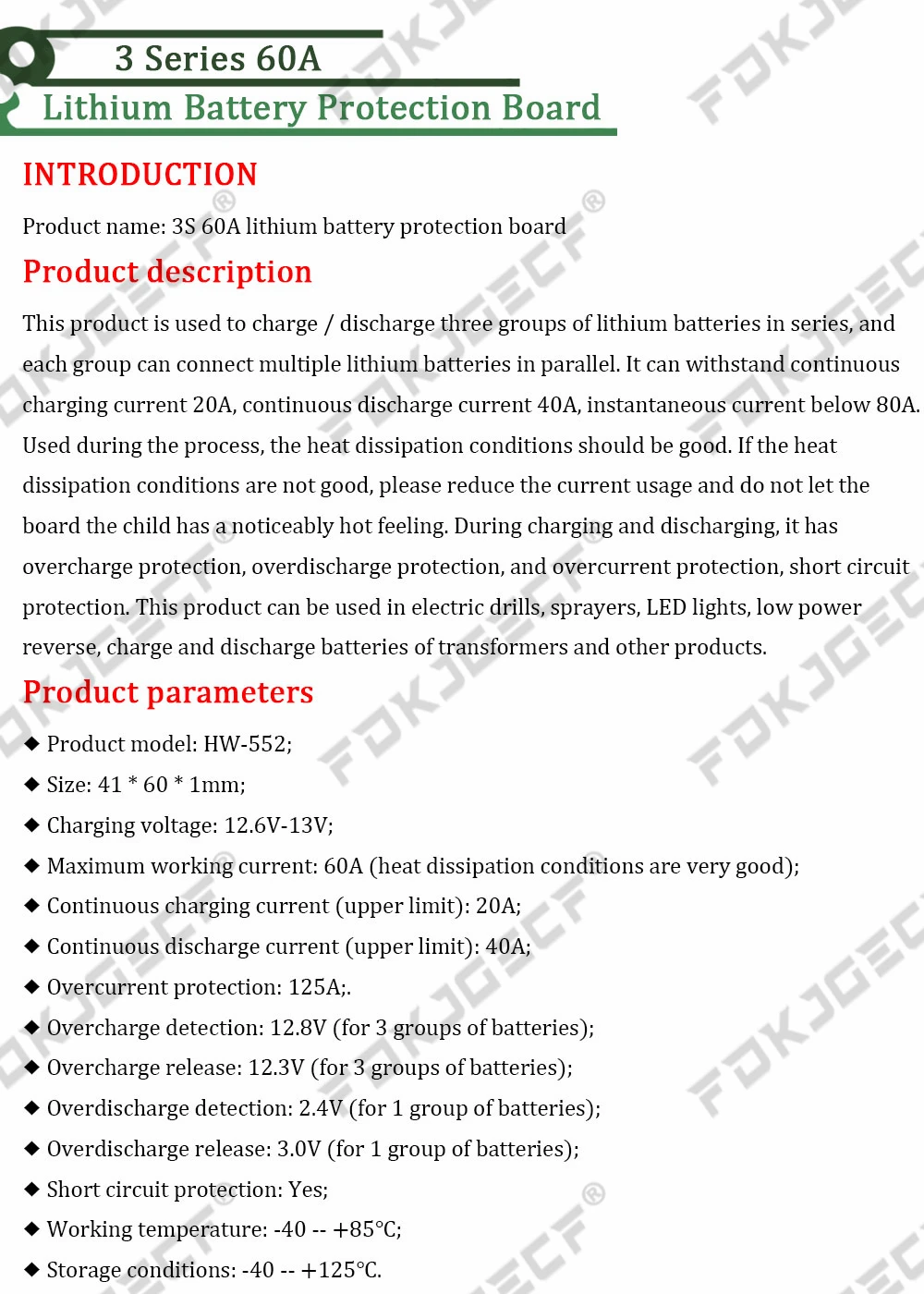 Защитная плата 3S/4S 40A/60A 18650 BMS, для зарядки литий-ионных ...