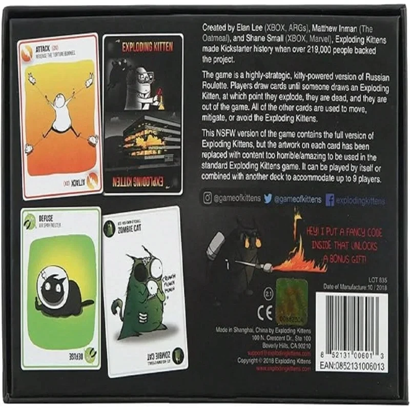 Red Exploding Kittens Board Game For Family Party, Card Game For Adults ...