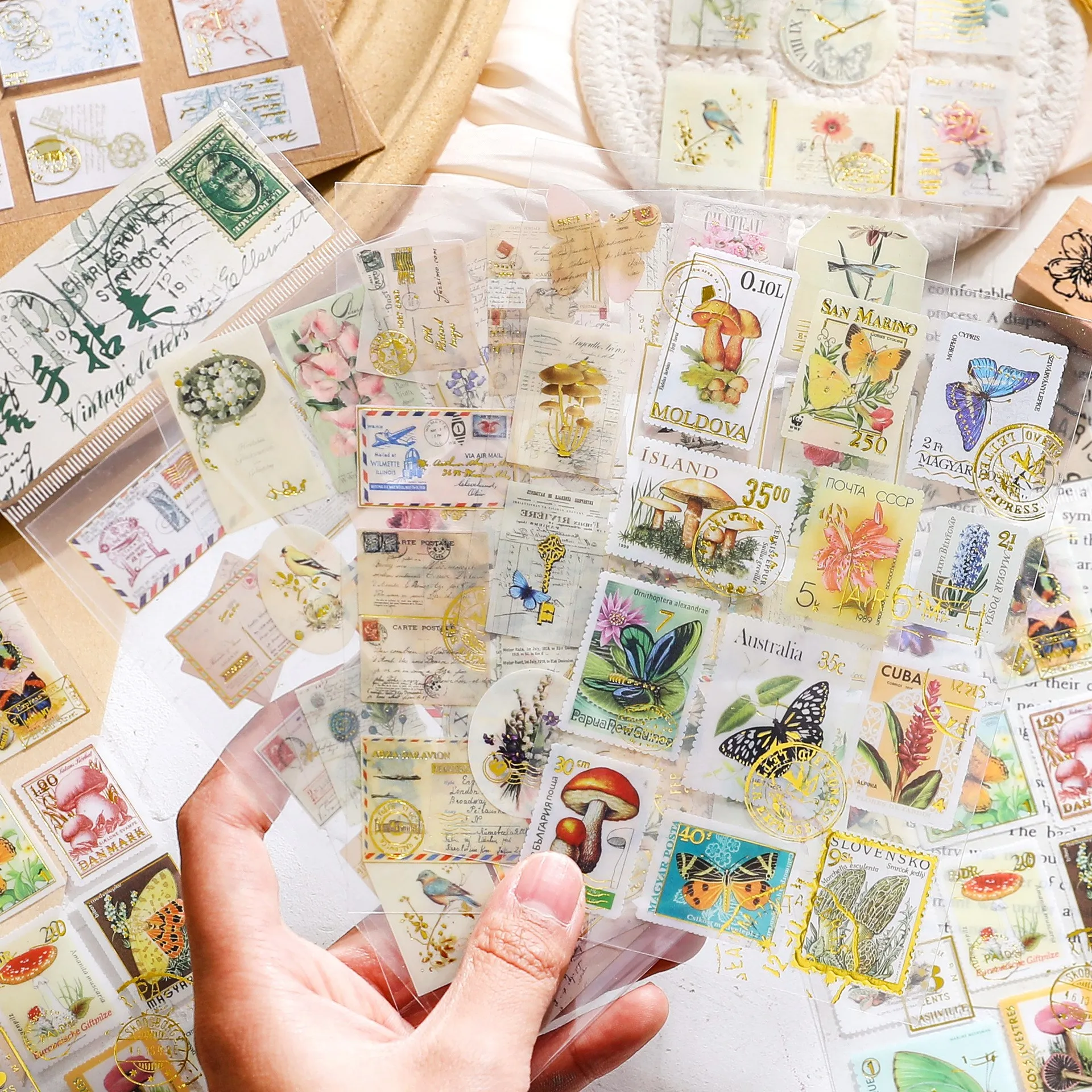 2-Pcs-Post-Stamp-Stickers-Vintage-Postage-Stamps-Adhesive-Paper-Sticker ...