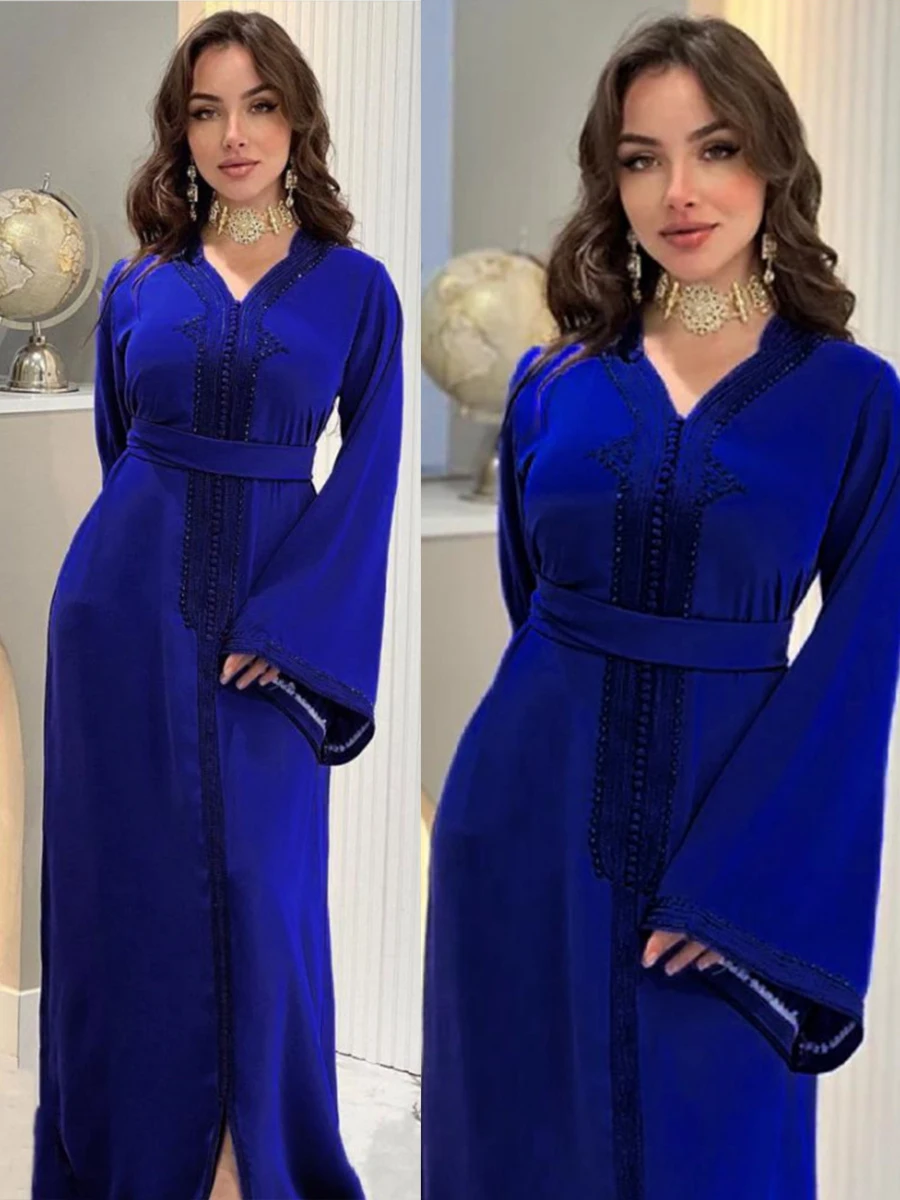 Jalabiya-Middle-Kaftan-Women-Eid-Muslim-Belt-Dress-Dubai-Robe-Islamic ...
