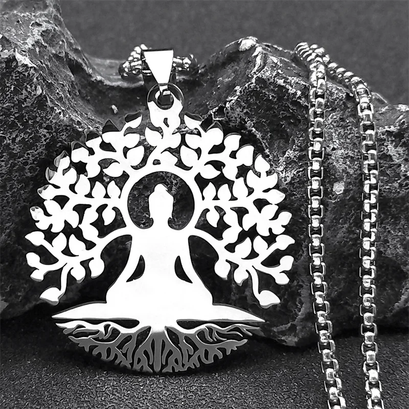 Buddhism-Meditation-Buddha-Yoga-Pendant-Necklace-Stainless-Steel-Tree ...