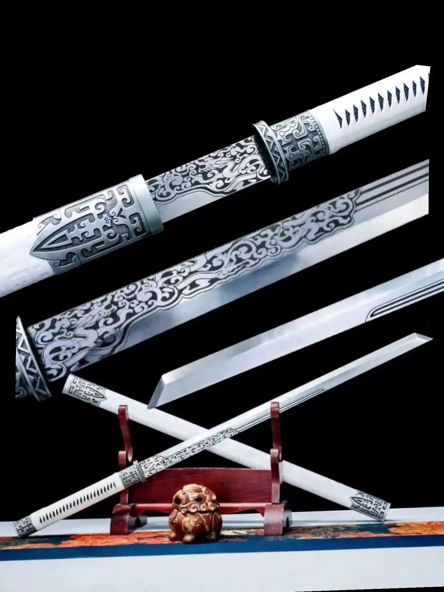 White-Lustre-Sword-Real-Handmade-Multi-Refined-High-Manganese-Steel ...