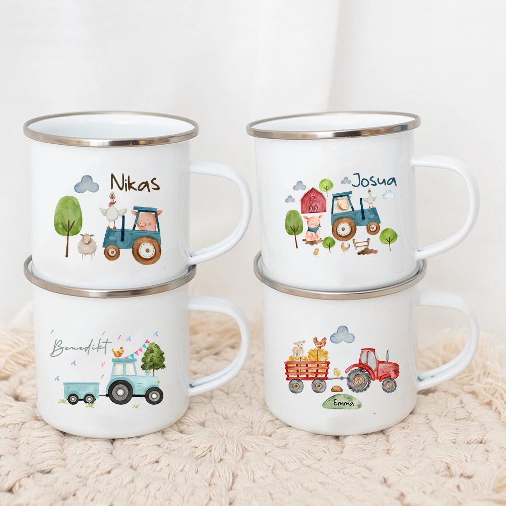 Enamel Cup Personalized with Name Tractor Tractor Farm Animals Kid Cup ...