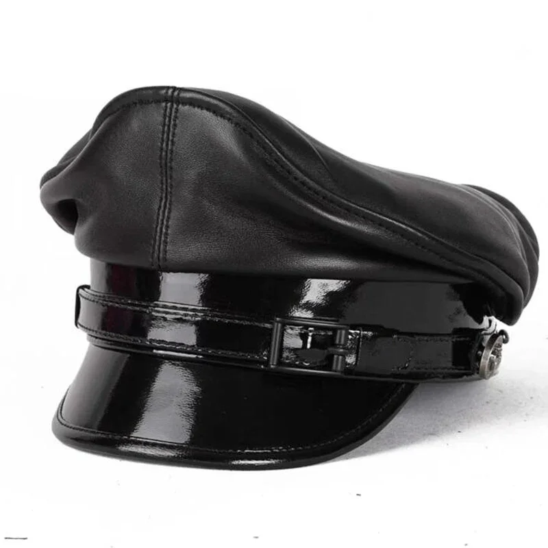 Deluxy-Patent-Leather-Hat-For-Men-European-American-Black-Cadet-Hat ...