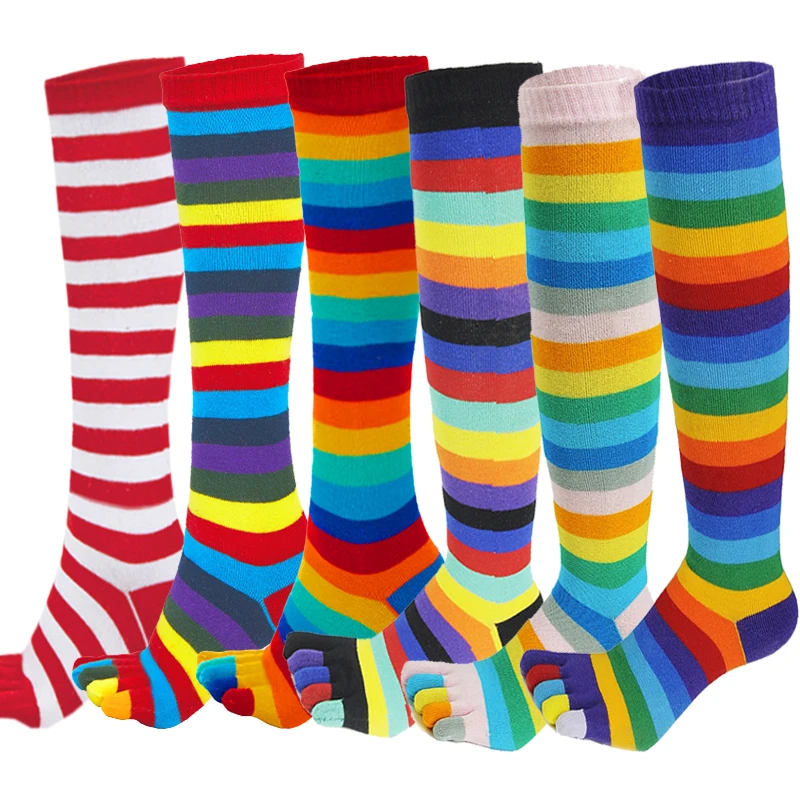 Women-Girls-Split-Toe-Calf-Socks-Rainbow-Stockings-Colorful-Striped ...