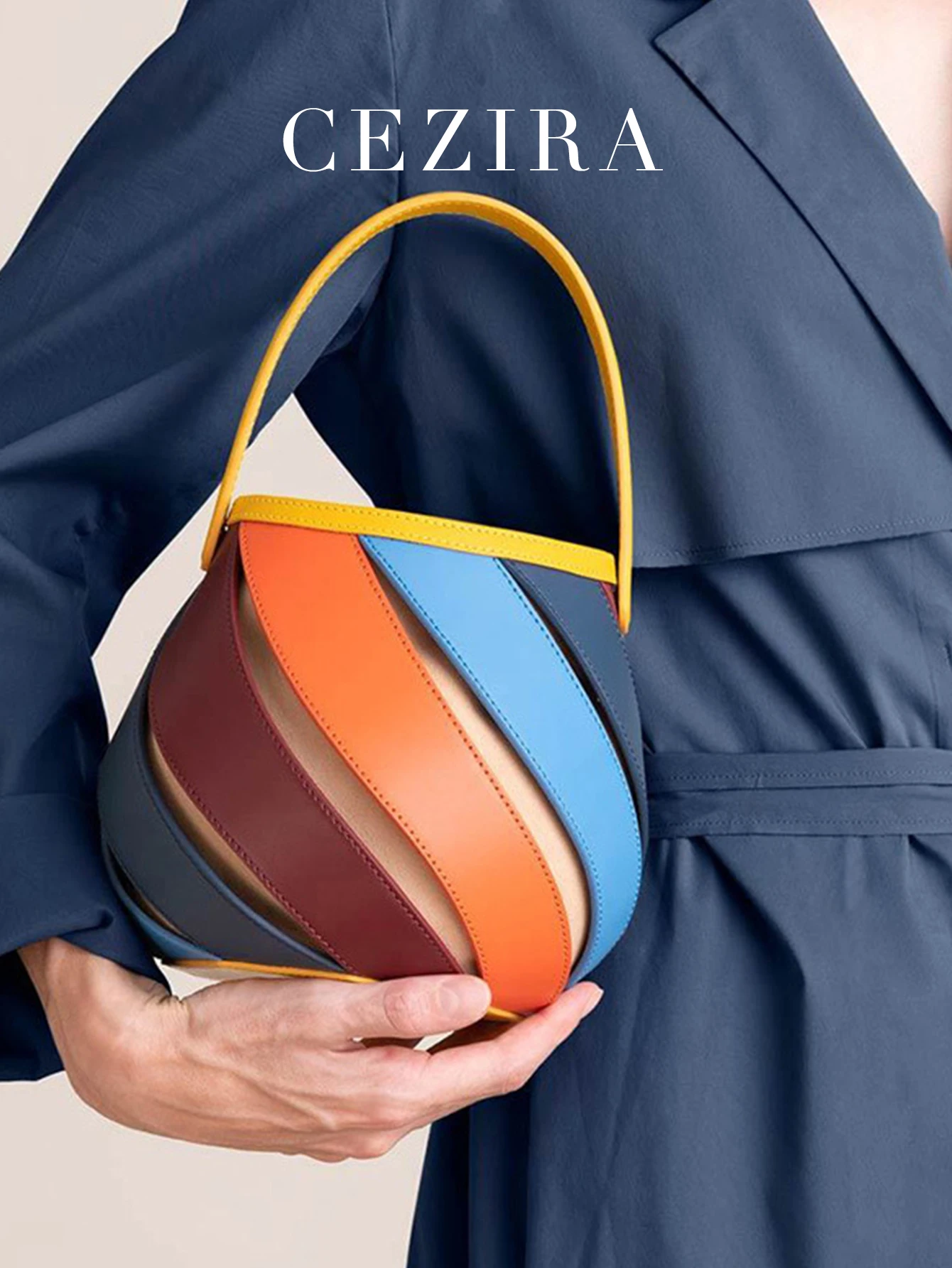 CEZIRA-Niche-Brand-PU-Leather-Handbag-Colorful-Stripes-Buckets-Women ...