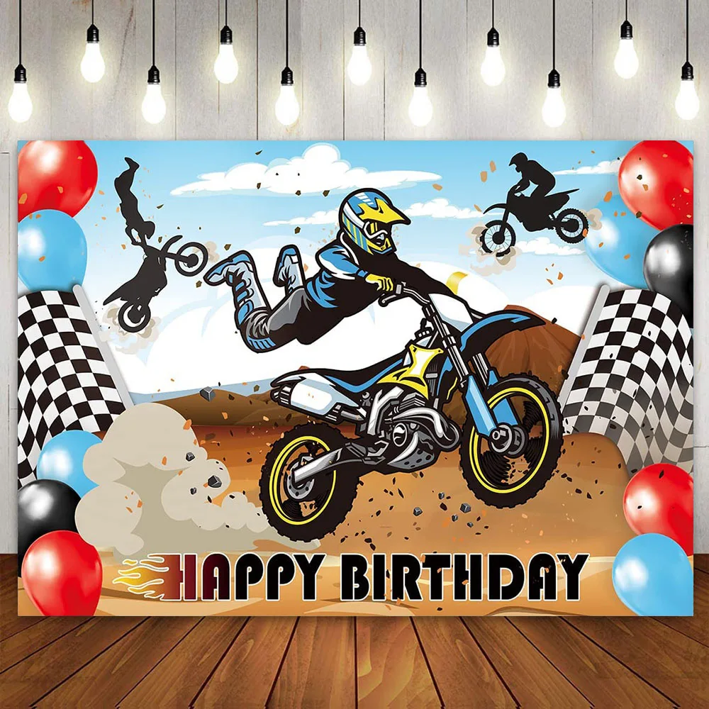 Cartoon-Motocross-Racing-Dirt-Bike-Motorcycle-Backdrop-for-Kids-Boy-1st ...