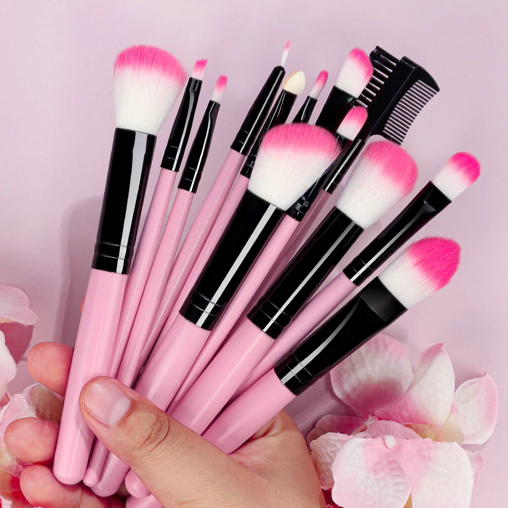 Pink 13Pcs Makeup Brush Soft Fluffy Set For Cosmetics Foundation Blush ...