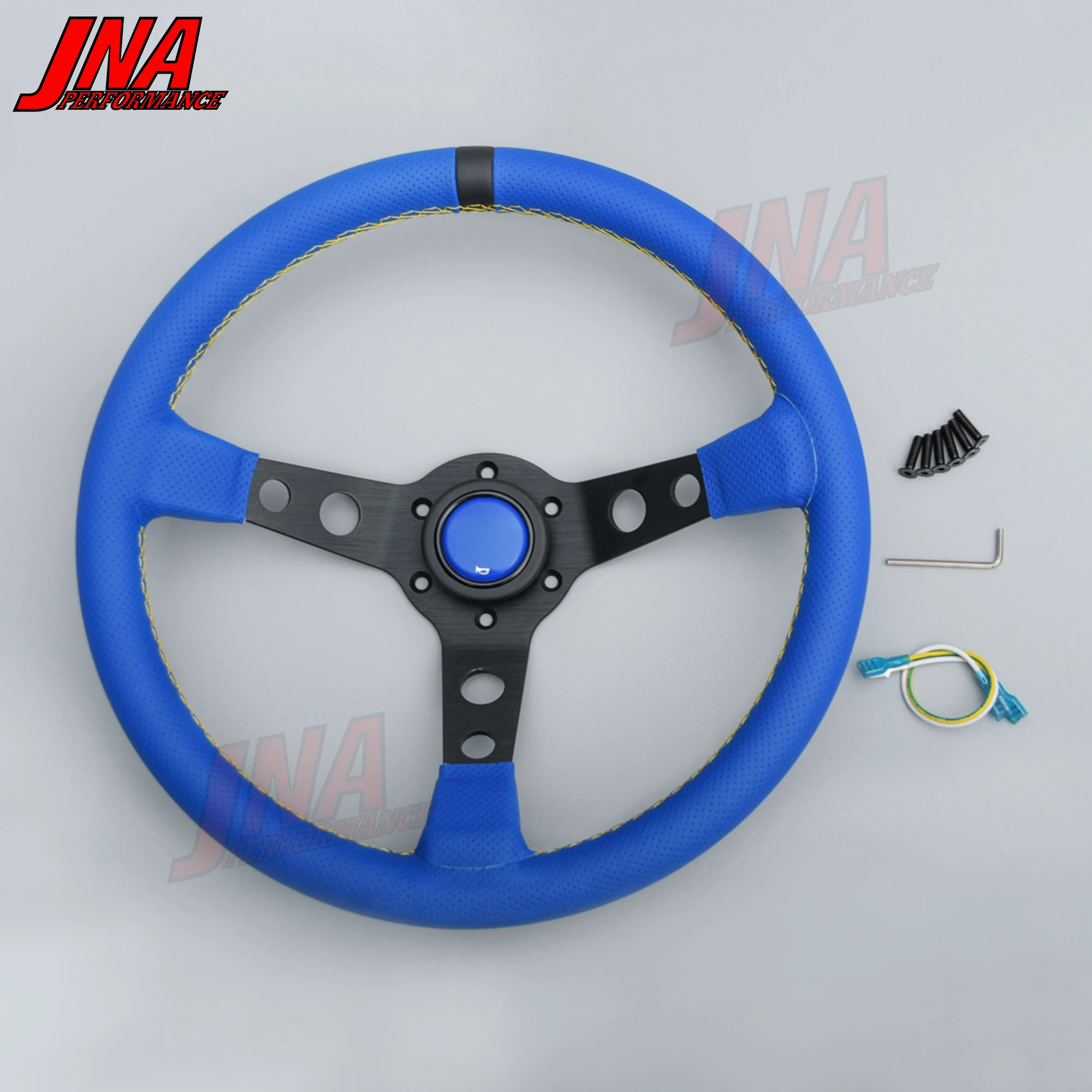 Blue-Leather-JDM-Sports-Car-Steering-Wheel-14inch-Universal-Deep-Racing ...