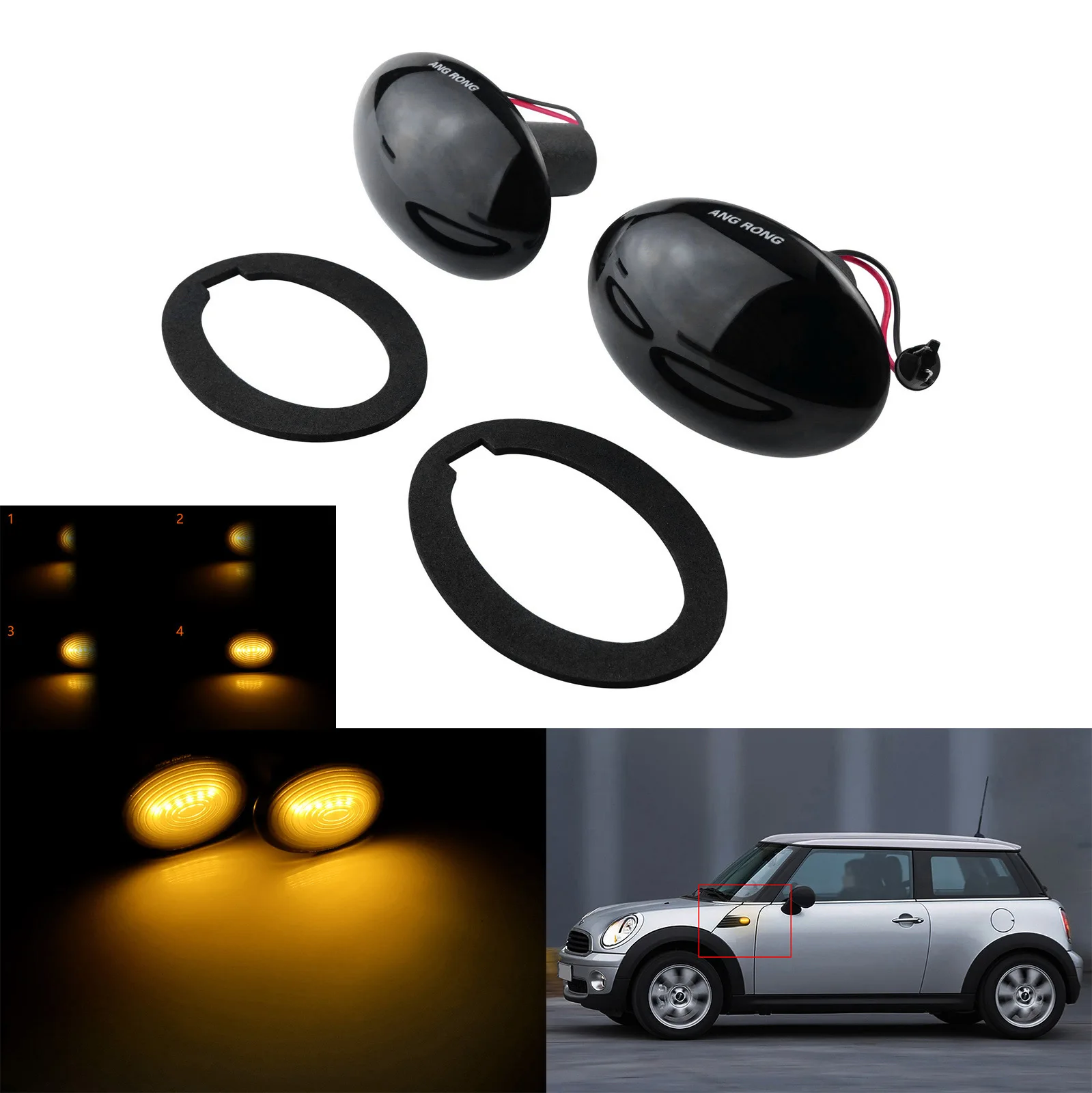 2X-Dynamic-LED-Side-Repeater-Indicator-Light-Black-Lens-For-Mini-R55 ...