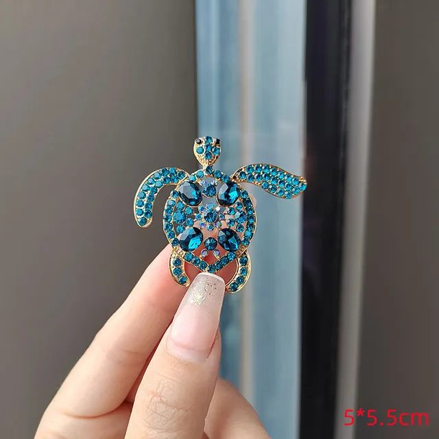 Green Rhinestone Sea Turtle Animal Brooch Pins Crystal Vintage Metal ...