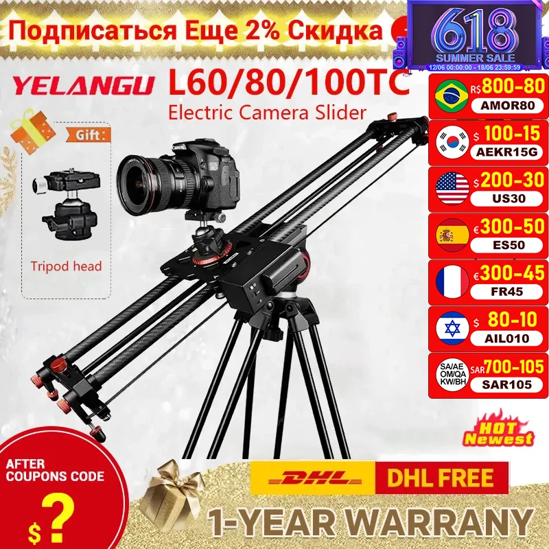 YELANGU L80TC L100TC 100CM Professional Electric Camera Slider for DSLR ...