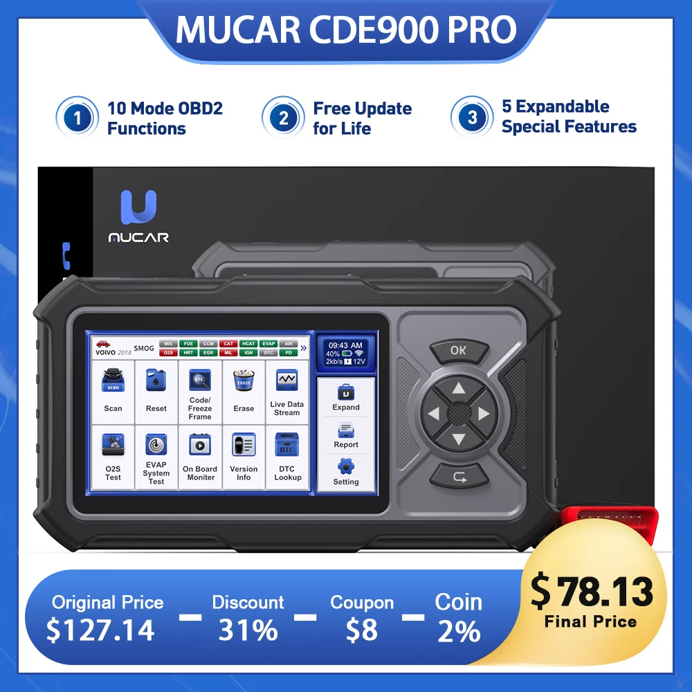 MUCAR CDE900 PRO OBD2 Scanner Diagnostic Scan Tool All System OBDII Car ...