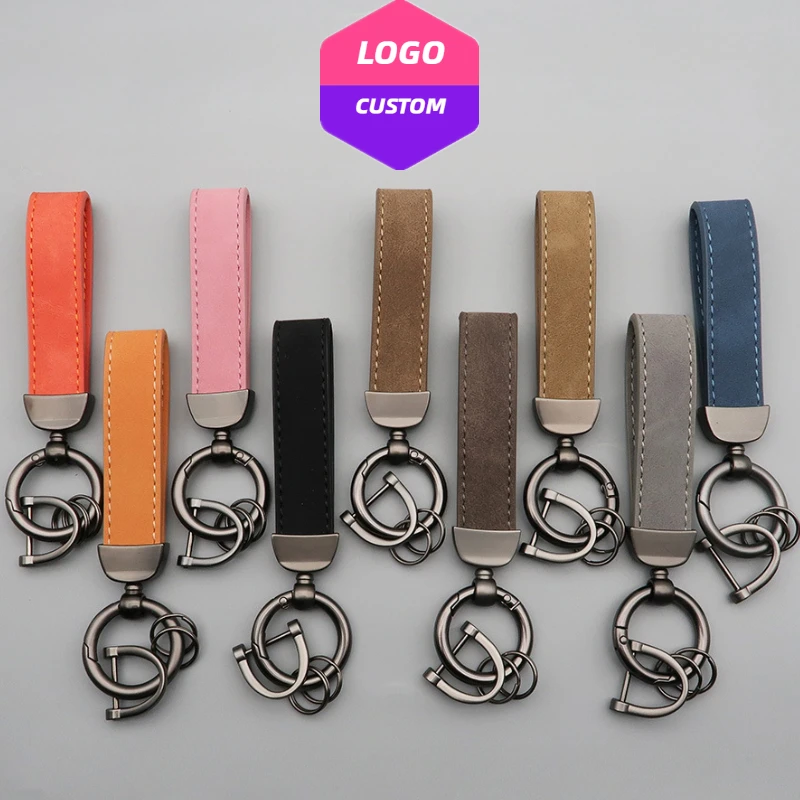 Laser Engrave Suede Car Key Chain Custom Logo Leather Keychain for Men ...