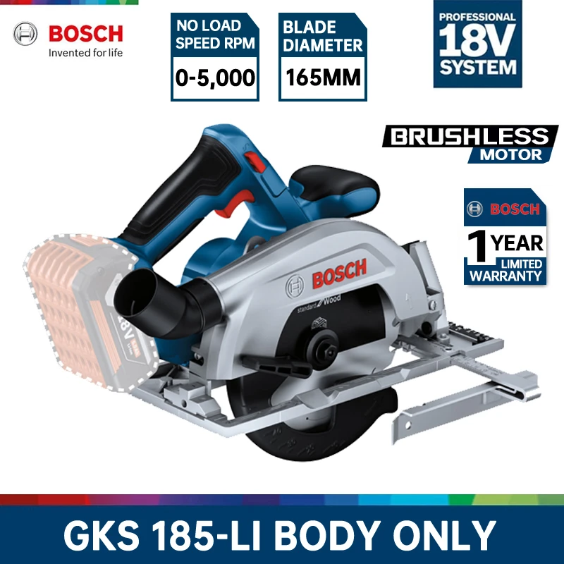 Bosch GKS 185 LI 무선 원형 톱 도구, 브러시리스 모터 전용, 165mm 블레이드 절단기, 목공 18V 전동 공구 ...