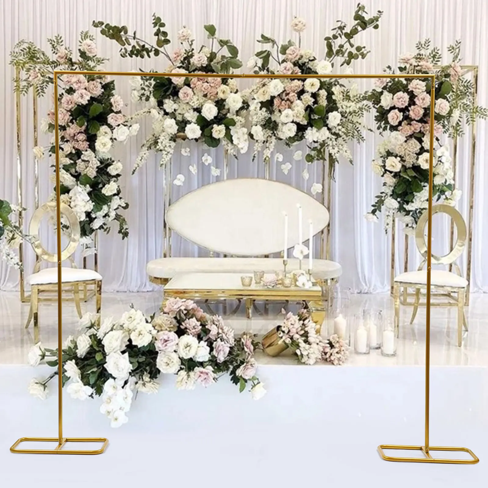 2-2-1M-Gold-Wedding-Arch-Door-Square-Metal-Flower-Rack-with-Bases ...