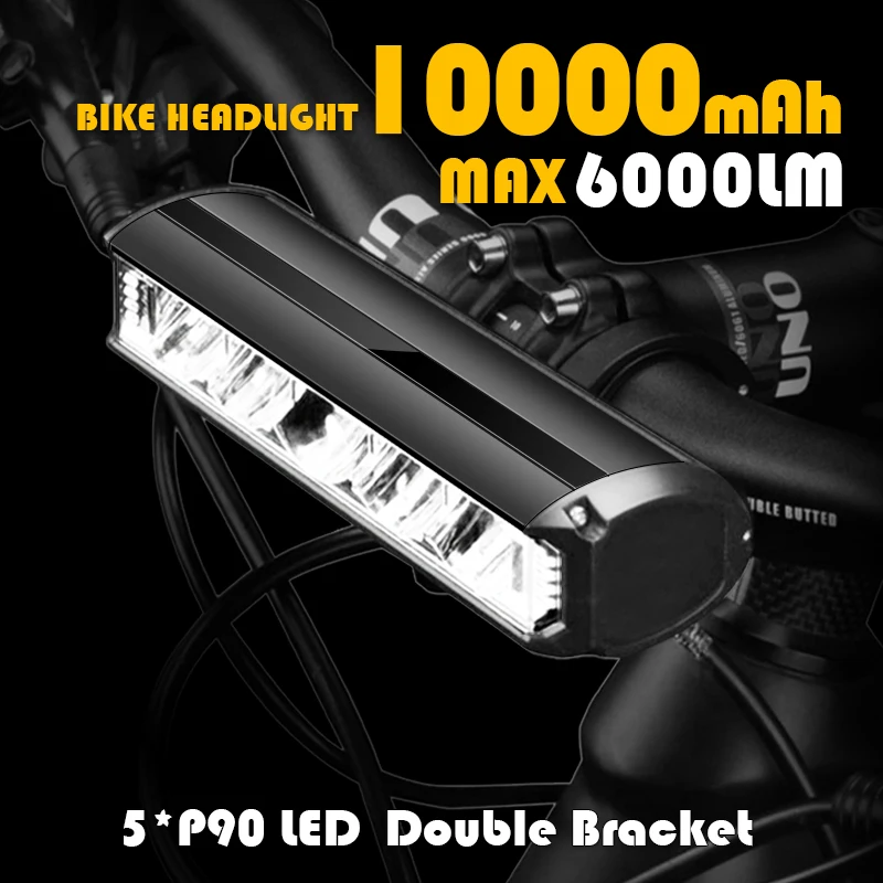 10000mAh-Bicycle-Light-5P90-LED-Front-Double-Bracket-Power-Bank-MTB ...