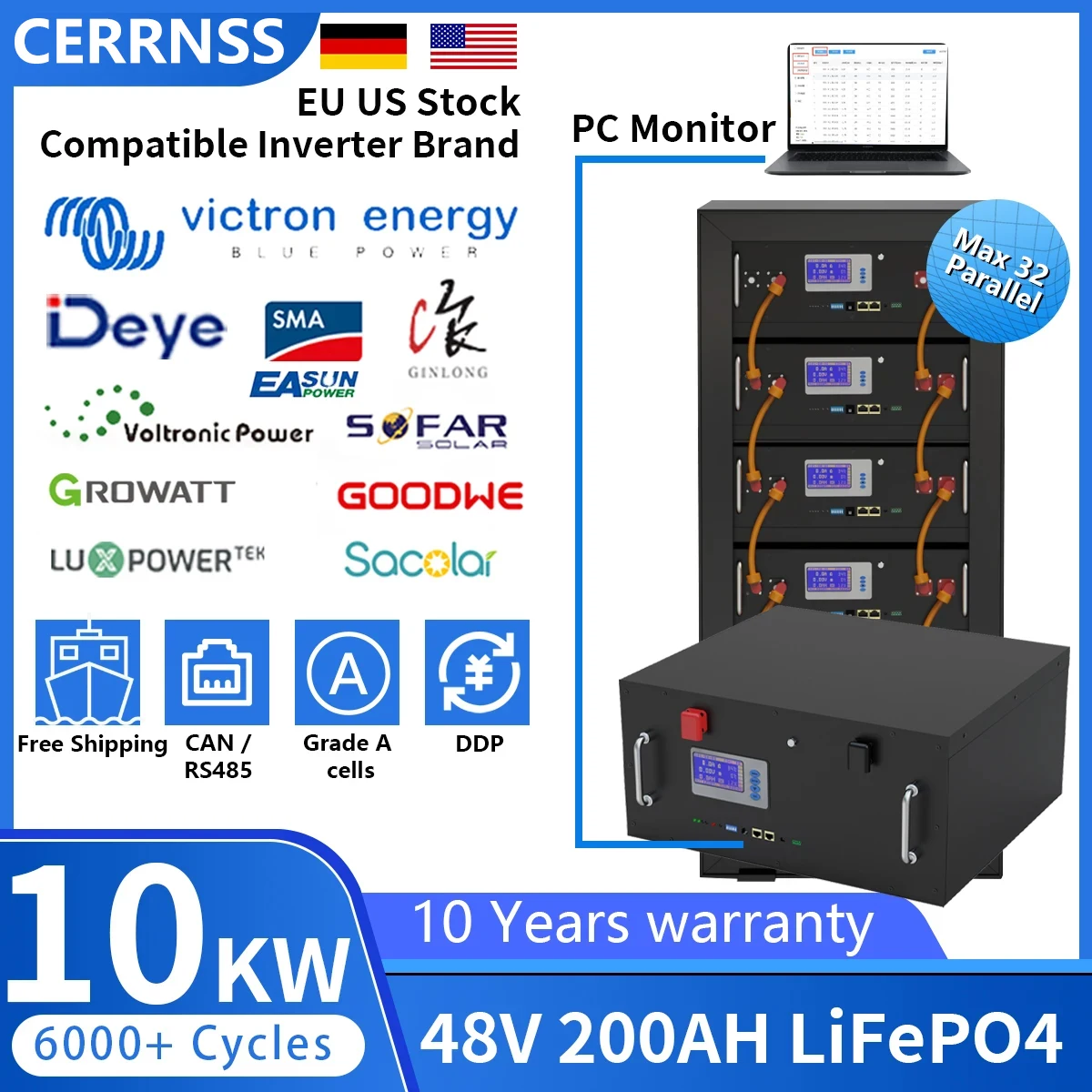 48V-200AH-150AH-100AH-LiFePO4-Battery-Pack-51-2V-10KW-Lithium-Solar ...