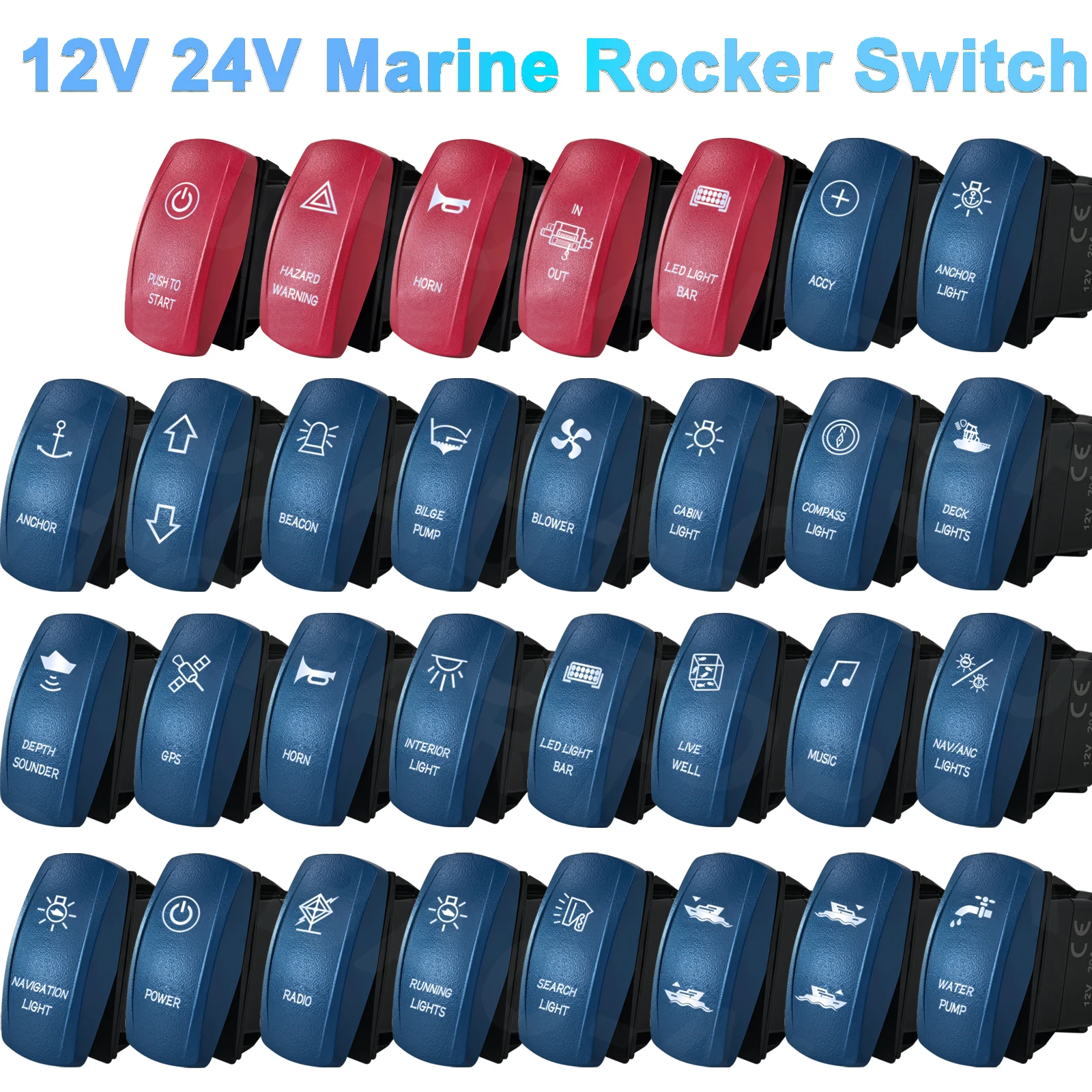 Marine Waterproof Rocker Switch 12V 24V Fixed Momentary 5Pin SPST/7Pin ...