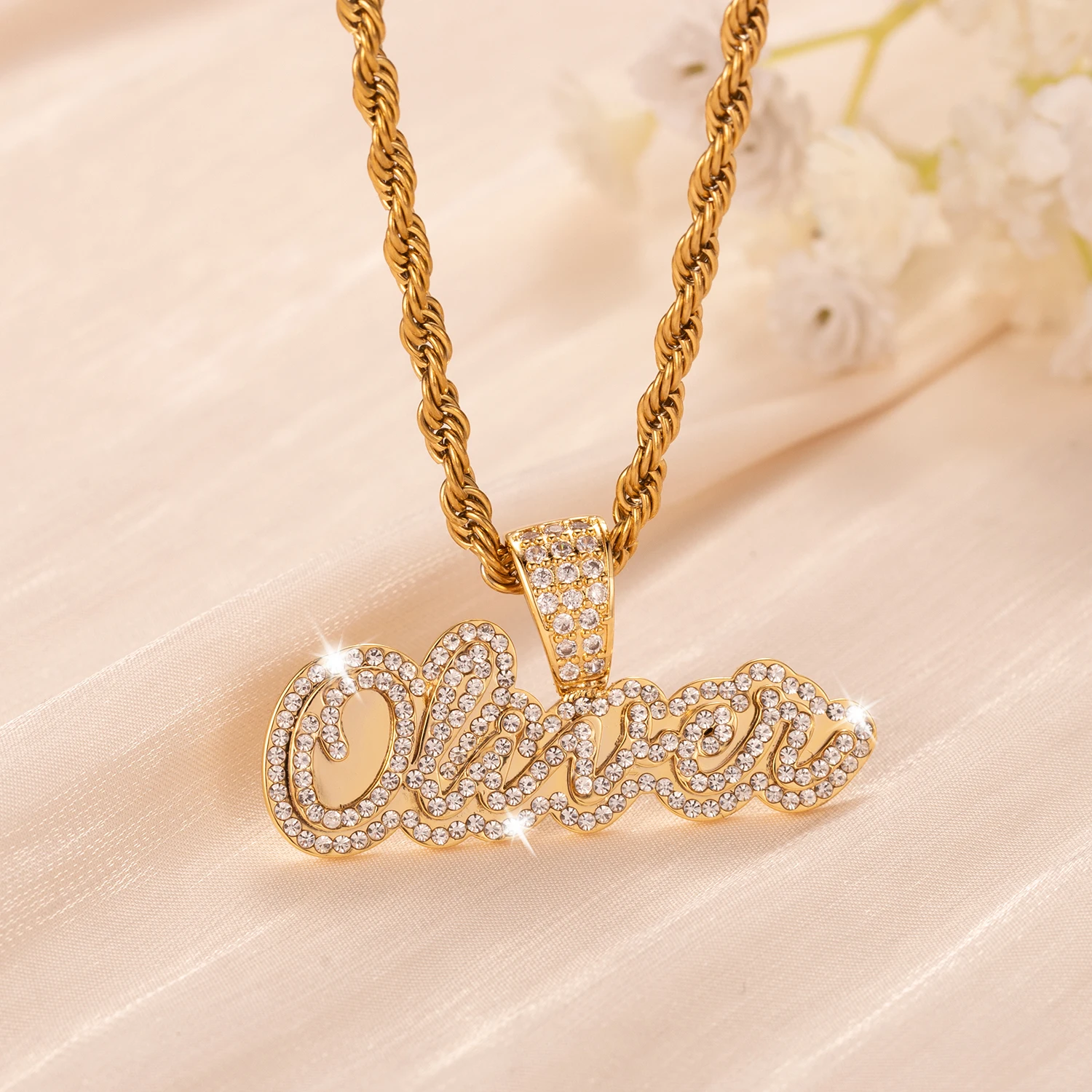 Iced Out Custom Double Layer Name Necklace Personalized Diamond Letter Pendant Stainless Steel Gold Chain Nameplate Jewelry Gift AliExpress