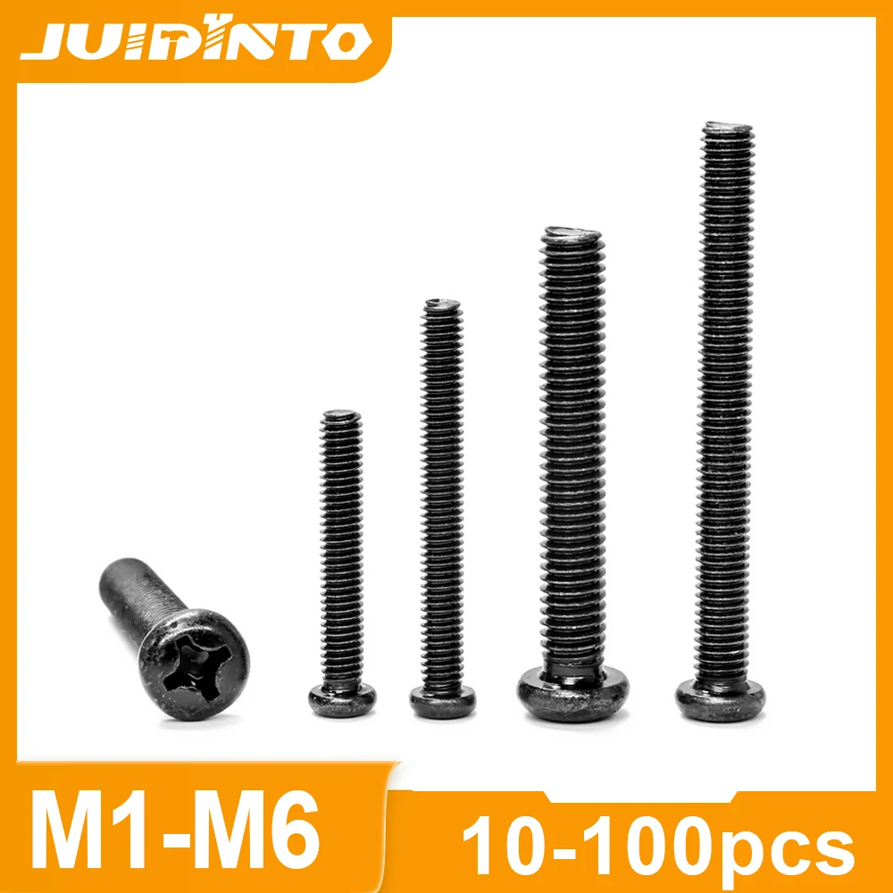 JUIDINTO-10-100pcs-Cross-Pan-Round-Head-Machine-Screw-M1-M1-2-M1-7-M2 ...