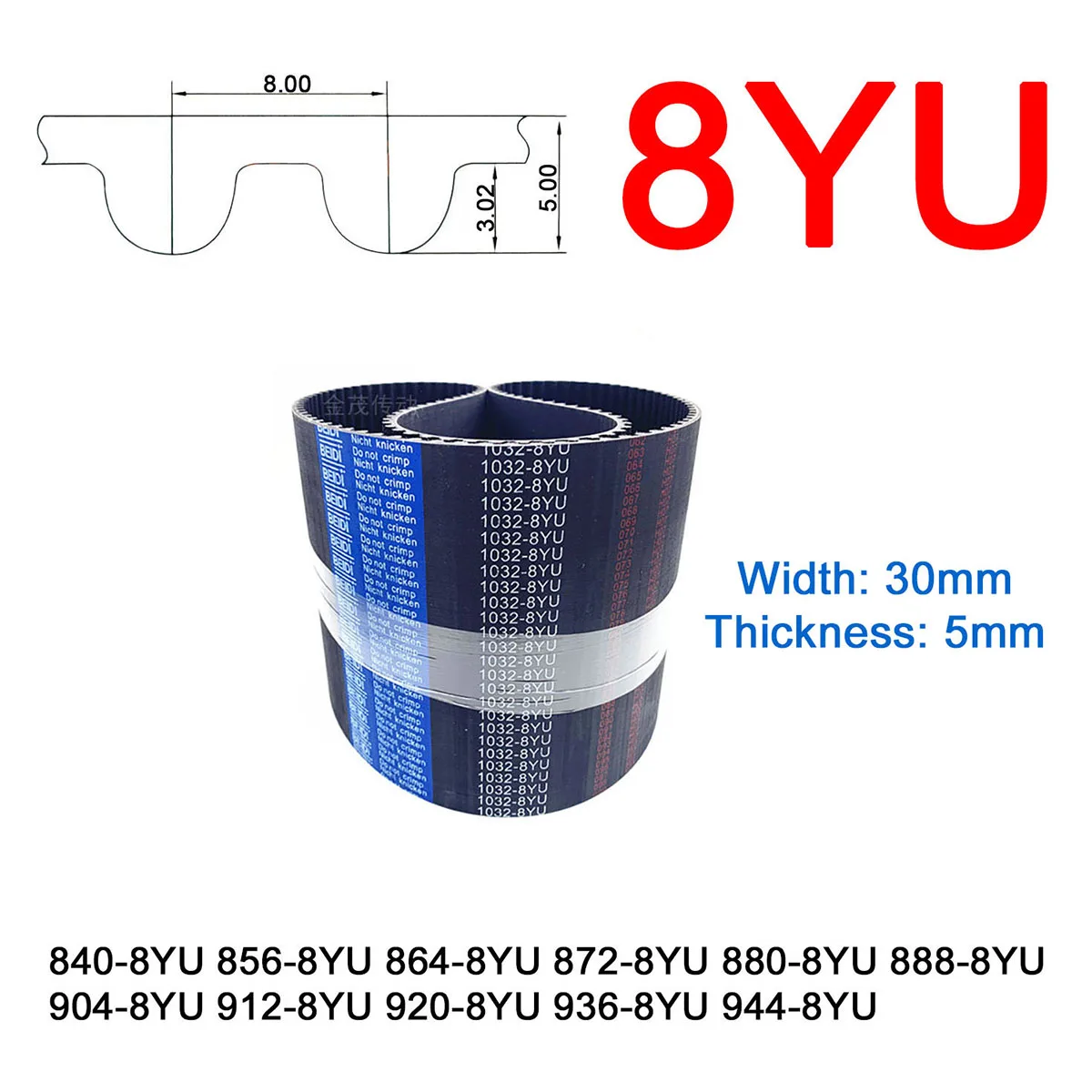 1Pc-Width-30mm-8YU-Rubber-Arc-Tooth-Timing-Belt-Pitch-Length-840-856 ...