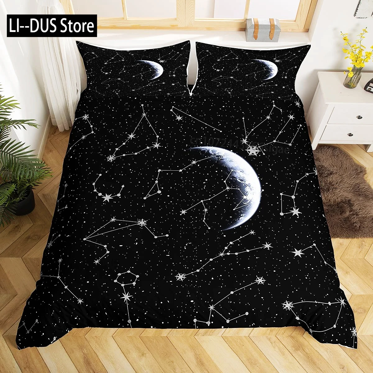 Constellation Duvet Cover Set, Sky Star Map Geometric Circle Decorative ...