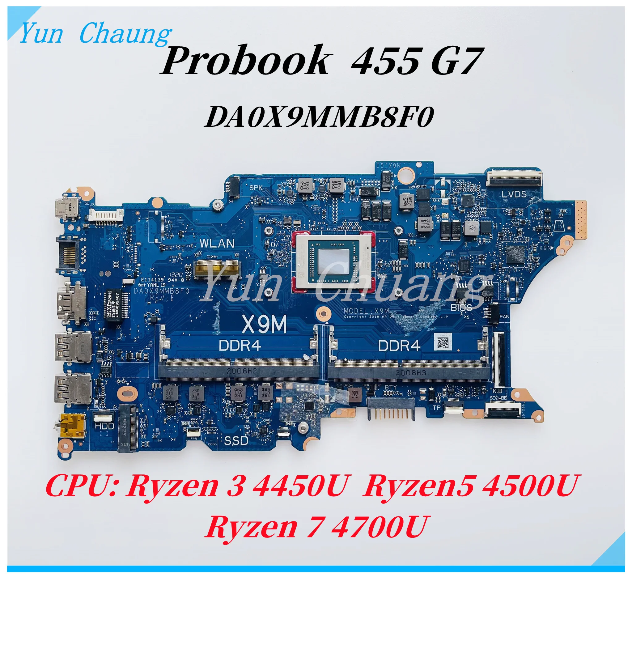 DA0X9MMB8F0-For-HP-Probook-455-G7-X9M-Laptop-Motherboard-L98554-601 ...