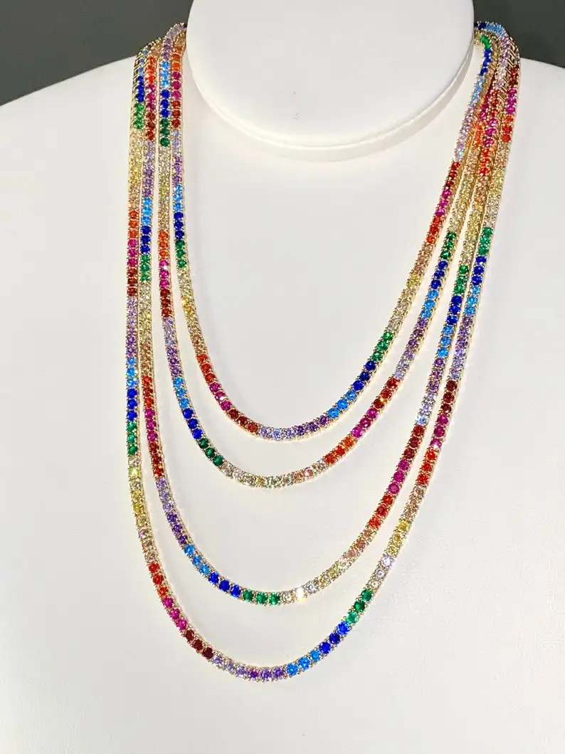 4MM-Rainbow-CZ-Tennis-Chain-Necklace-Top-Quality-Gold-Color-Colorful ...