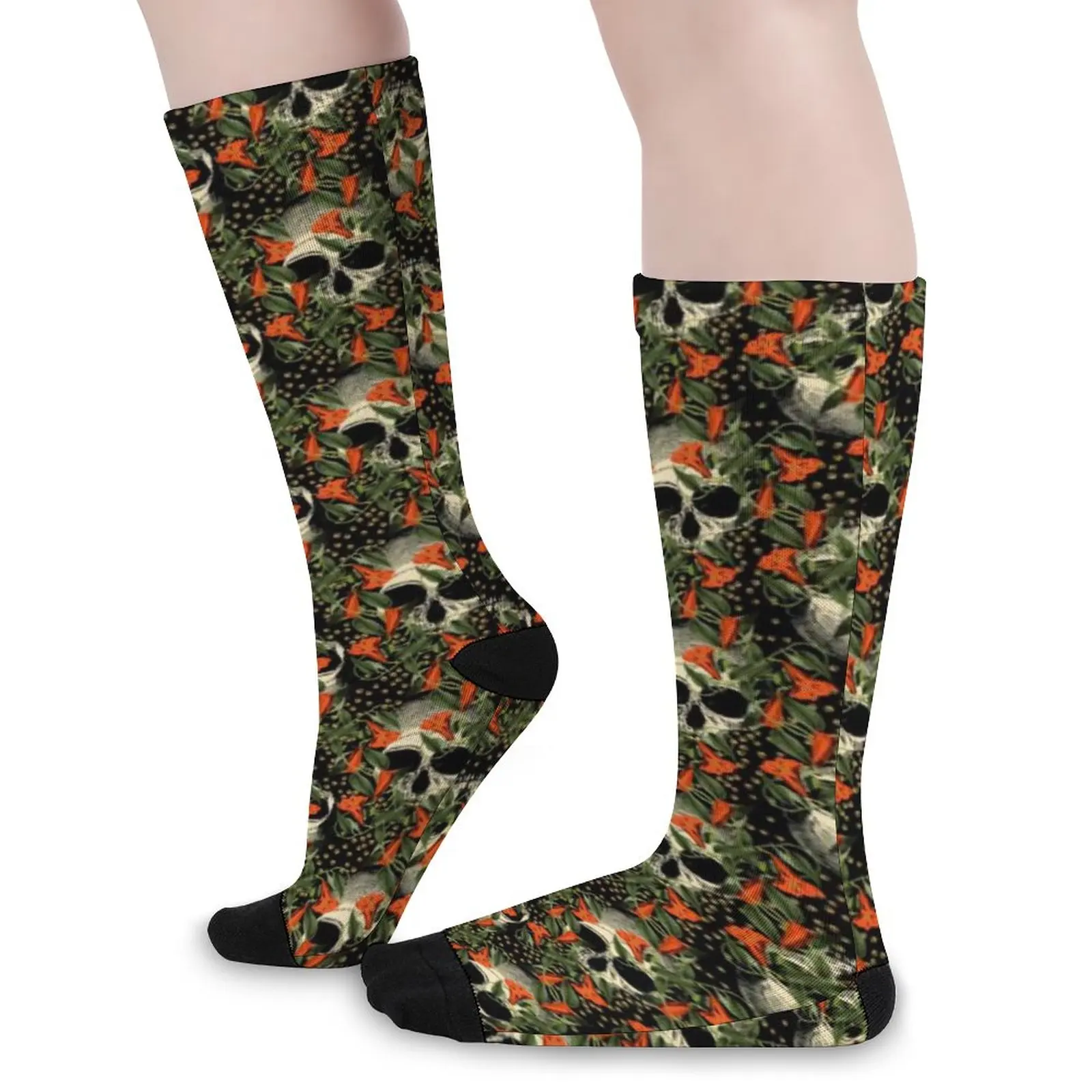 Flowers-Skull-Art-Socks-Autumn-Skulls-In-The-Garden-Stockings-Korean ...