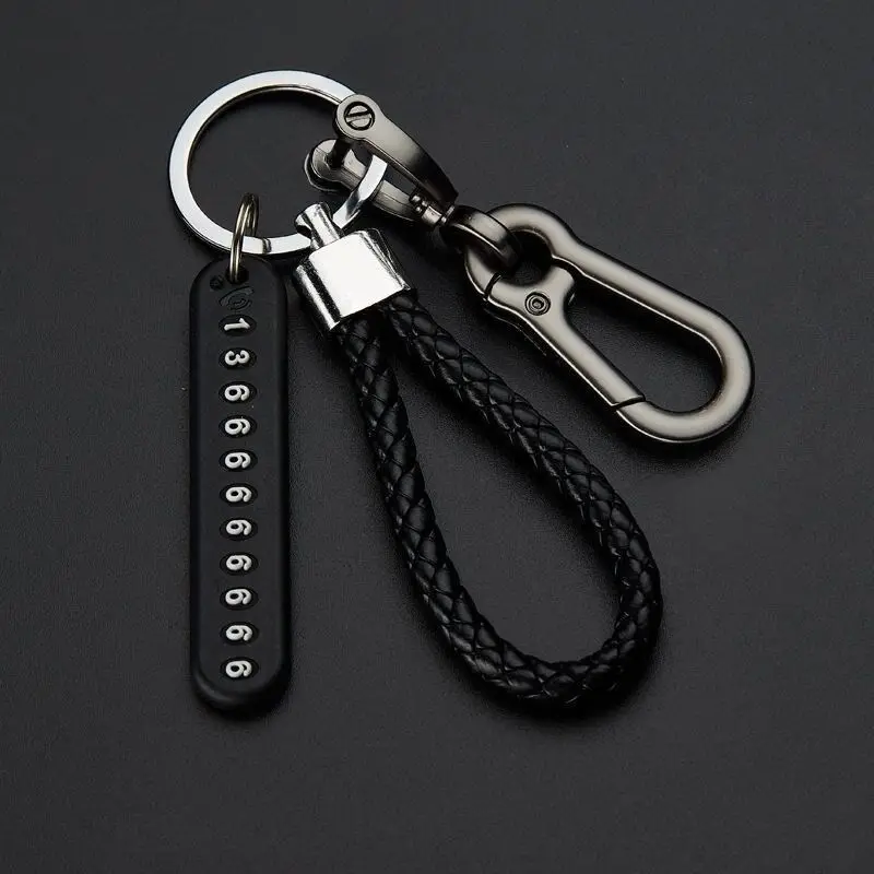 Anti-lost-Car-Keychain-Phone-Number-Card-Keyring-Leather-Bradied-Rope ...