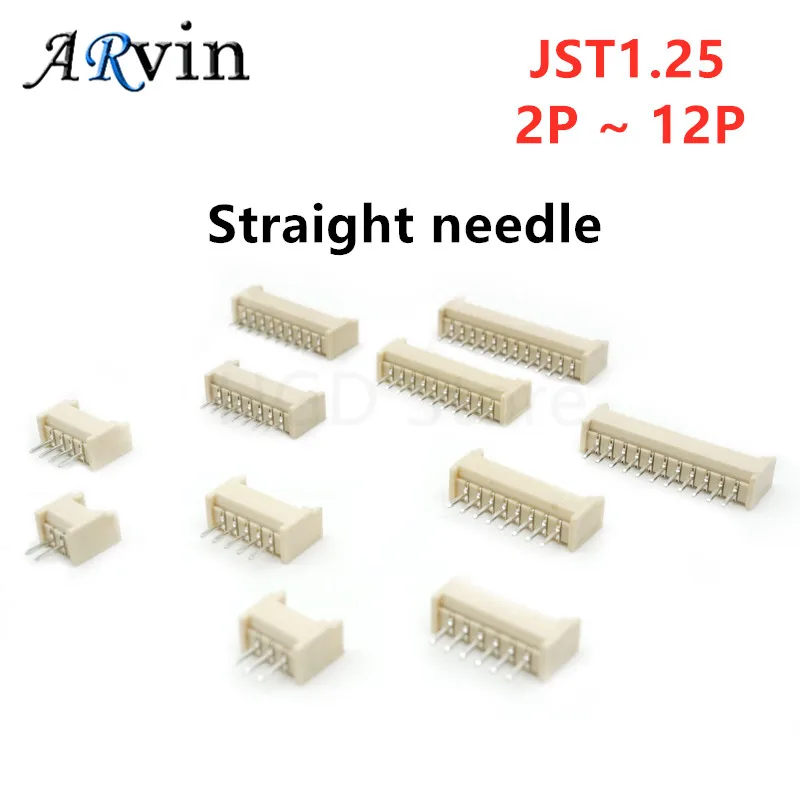 50pcs MICRO JST Connector 1.25MM Pitch pin header 2P/3P/4P/5P/6P/7P/8P/9P/10P/12P Straight ...