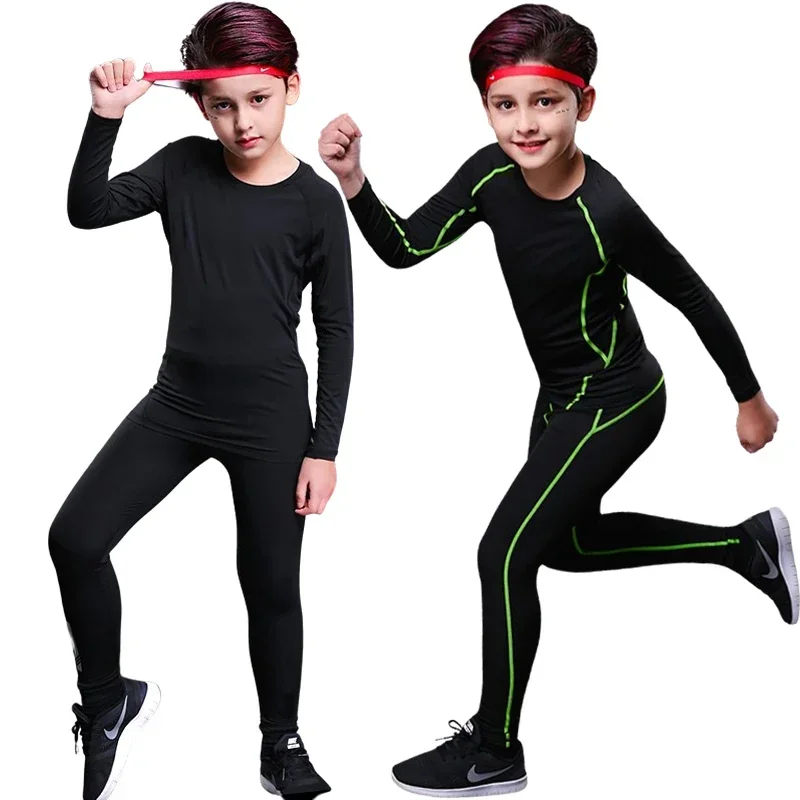 Kids Compression Running Basketball Sportswear Warm Pants Tops ...