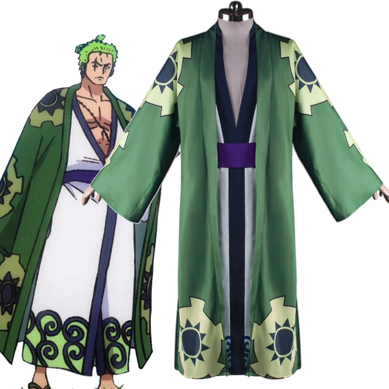Roronoa Zoro Cosplay Costume Green Kimono Robe Suit Men Woman Japanese ...