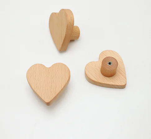 1PCS Cartoon Wood Heart Shape Cabinet Handles and Knobs Wardrobe Door ...