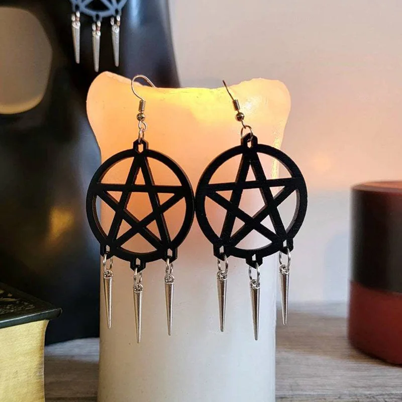 Dark-Goth-Drop-Earrings-Black-Pentagram-Tassel-Dangle-Earring-For-Women ...