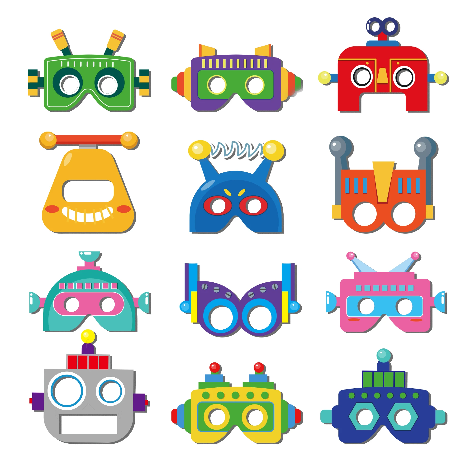 12pcs-Robot-Kids-Birthday-Mask-Cartoon-Robots-Facial-Paper-Mask-Glasses ...