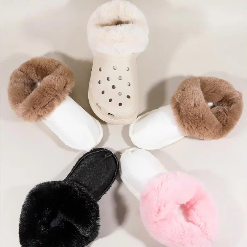 1Pair Thicken Warm Plush Insole Shoe Charm For Crocs Women Winter White ...