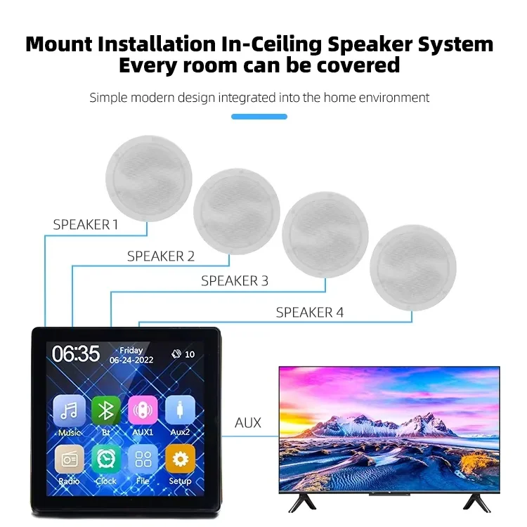 Mini Touch Screen 4*25W Stereo Music Panel PA System Blue-tooth Wall ...