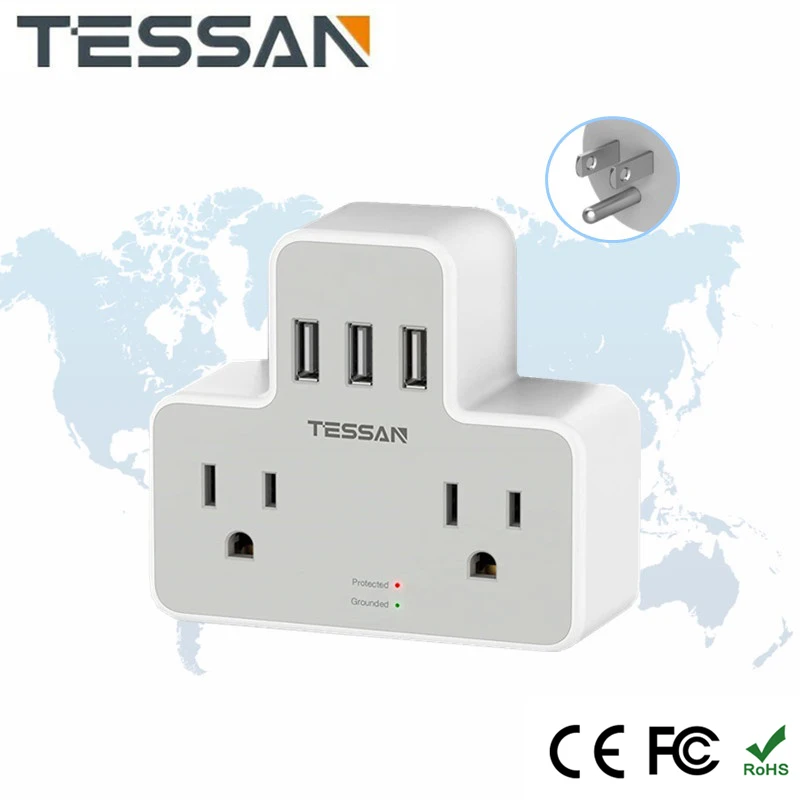 TESSAN-5-in-1-Multi-Outlet-Extender-with-2-AC-Outlets-3-USB-Ports-Small ...