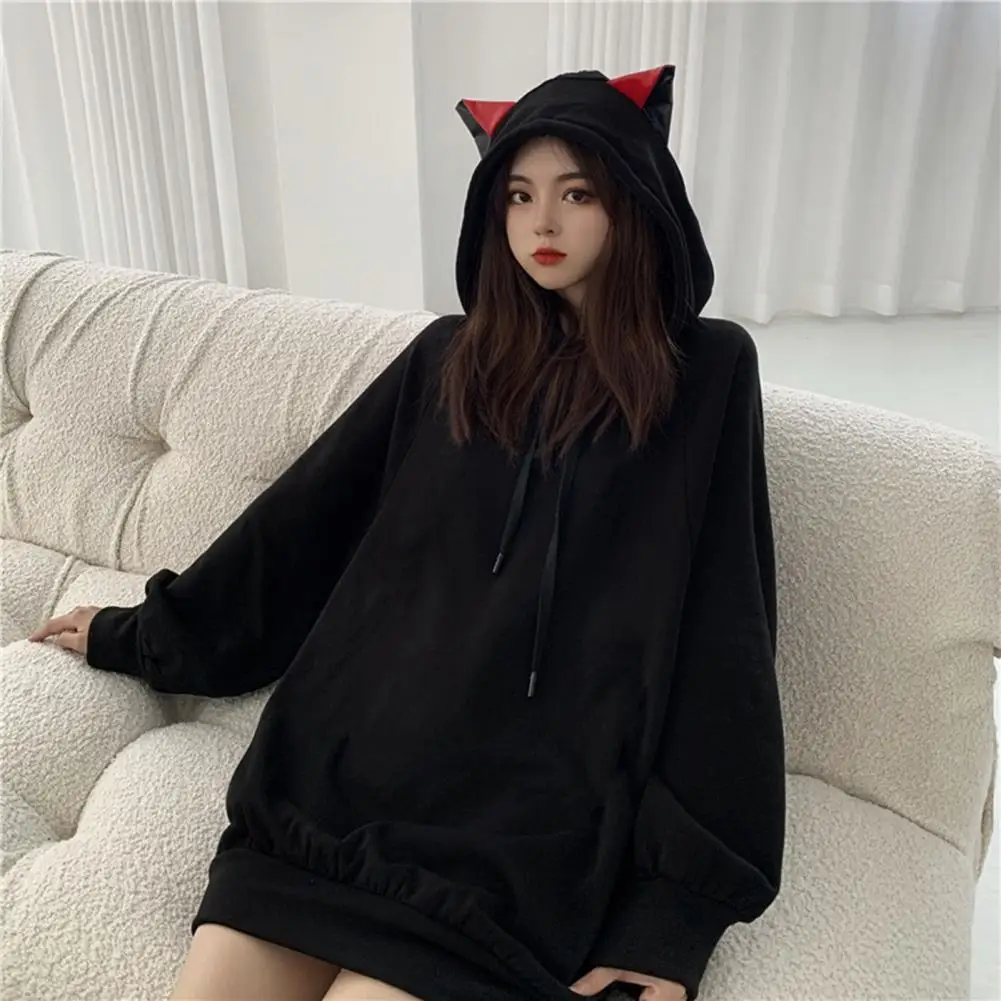 Sudadera-con-capucha-de-orejas-de-gato-para-mujer-su-ter-negro-Kawaii ...