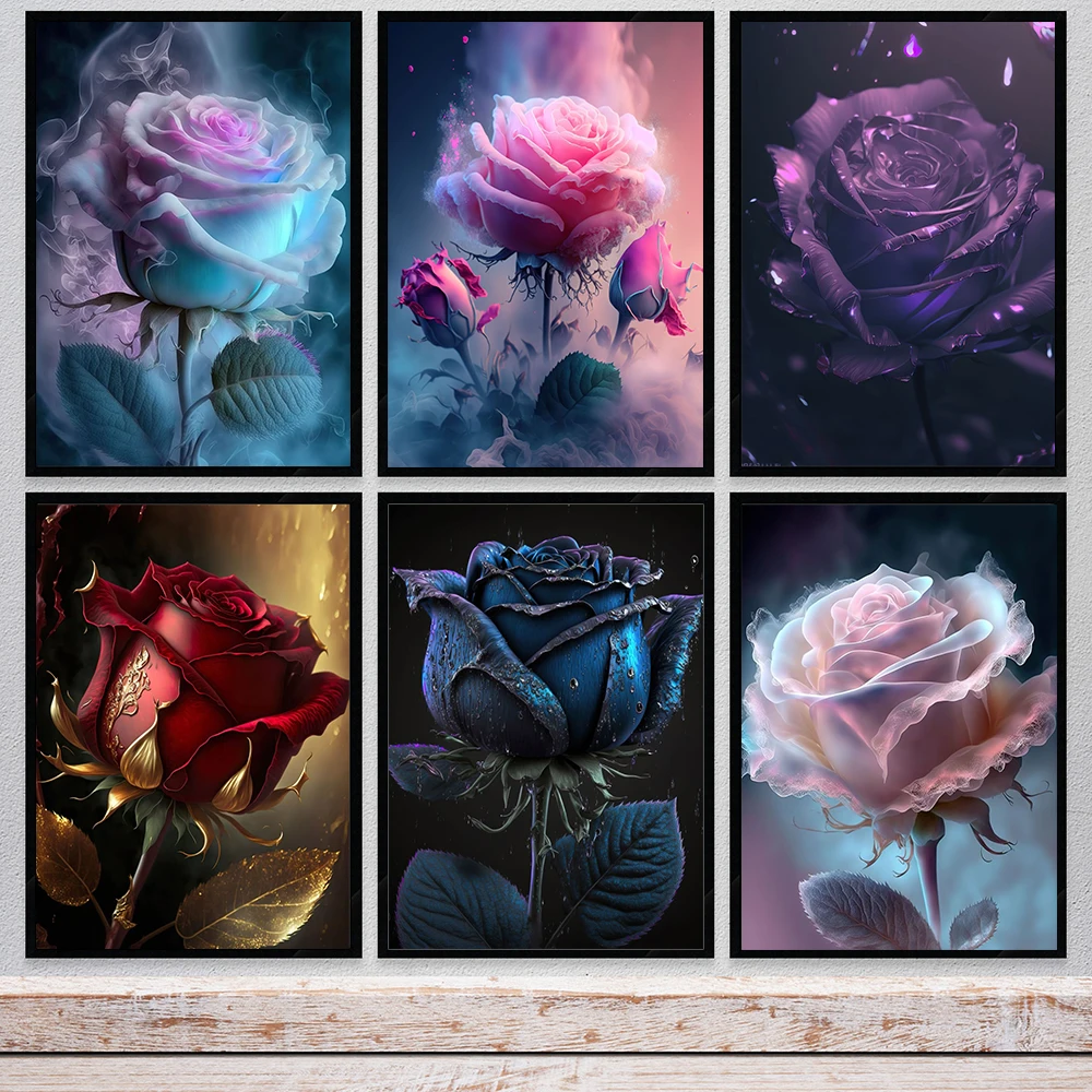 Mystical-Golden-Red-Rose-Poster-And-Prints-Beautiful-Rose-Canvas ...