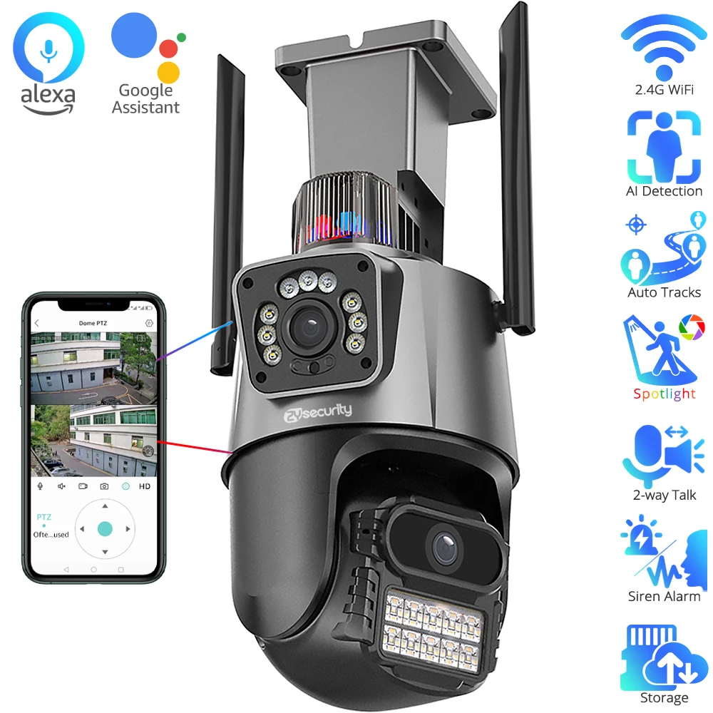 Dual Lens Wifi Camera Outdoor Dual-Screen AI Auto Tracking PTZ IR Color ...