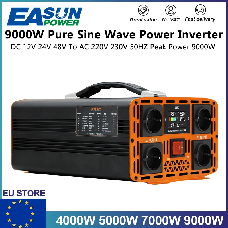 EASUN 7000W 9000W Pure Sine Wave Inverter DC 12V 24V To AC 220V Power ...