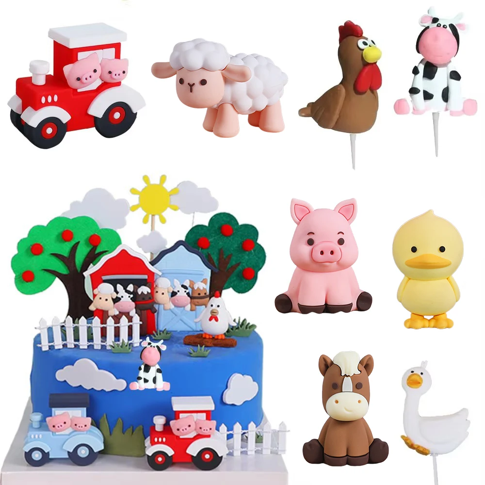 1 pçs fazenda animal festa bolo decoração animal bolo topper criança ...