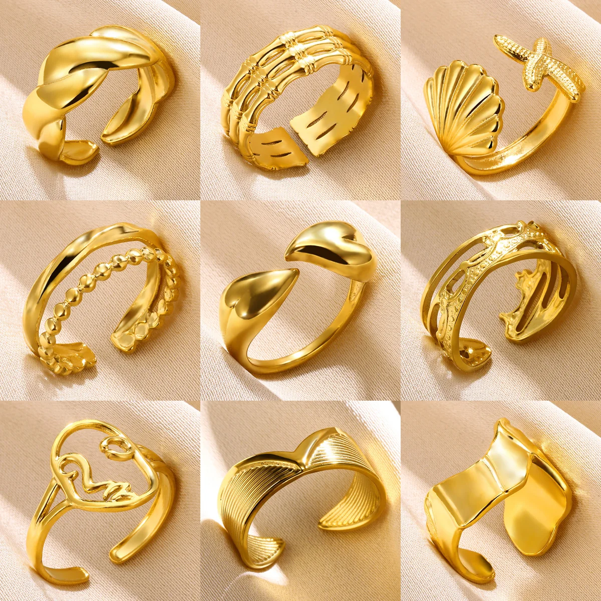 Stainless-Steel-Love-Heart-Rings-for-Women-Gold-Color-Geometric-Figure ...