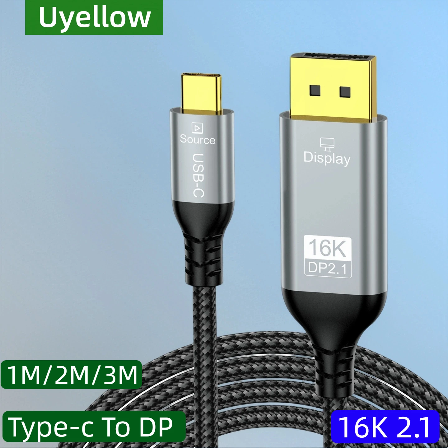 Yellow USB C to DisplayPort 2.1 Cable 16K@30Hz 8K@60Hz Aluminum USB ...