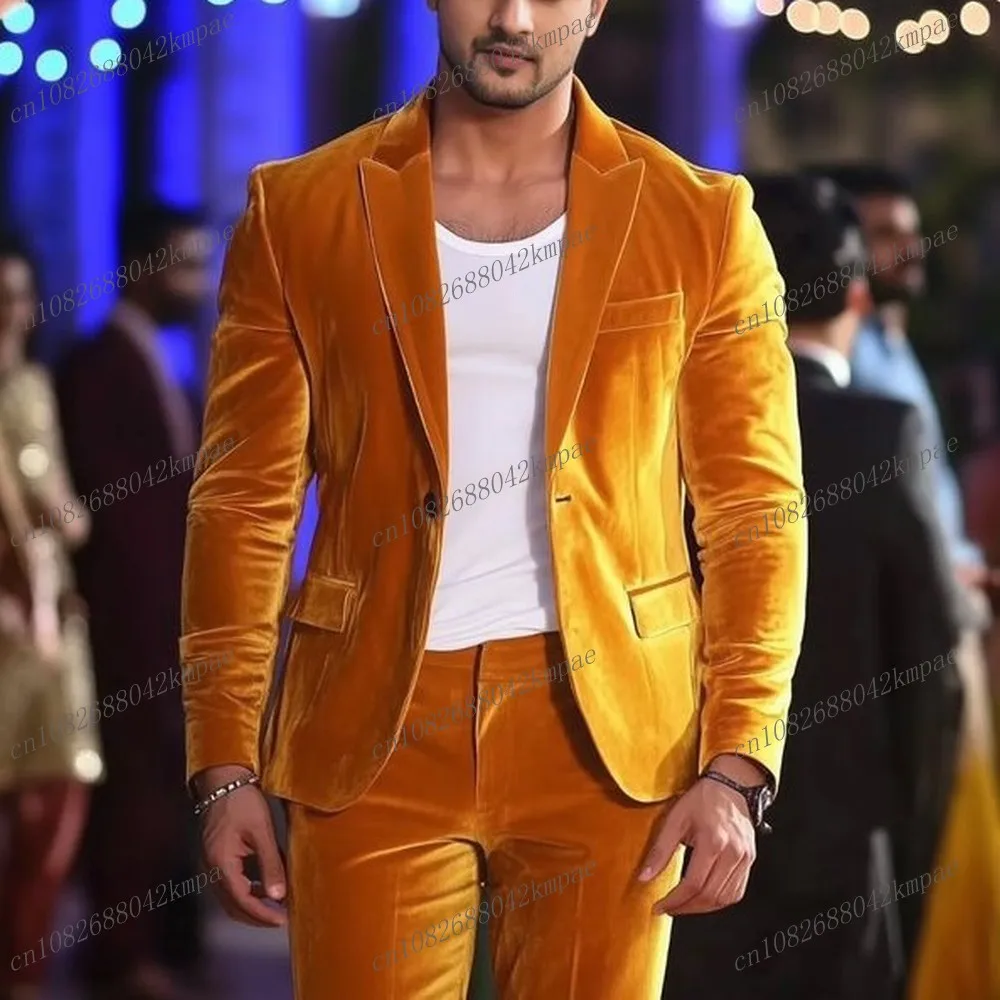 New Style Orange Velvet Men Suit Formal Business Groom Groomsman ...
