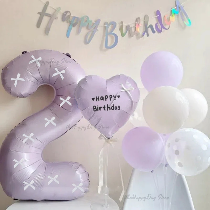 1Set Cream Purple Number Balloon With Bows 40inch Lavender Number ...